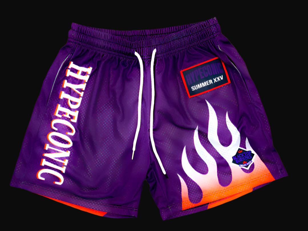 Purple Inferno Genesis Collection Royal Flame Mesh Shorts | Iconic ...